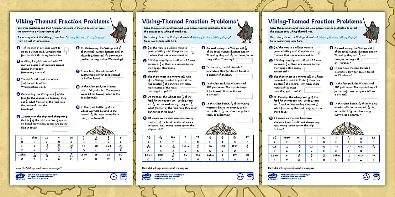 👉 Year 4 Viking-Themed Maths Fraction Problems